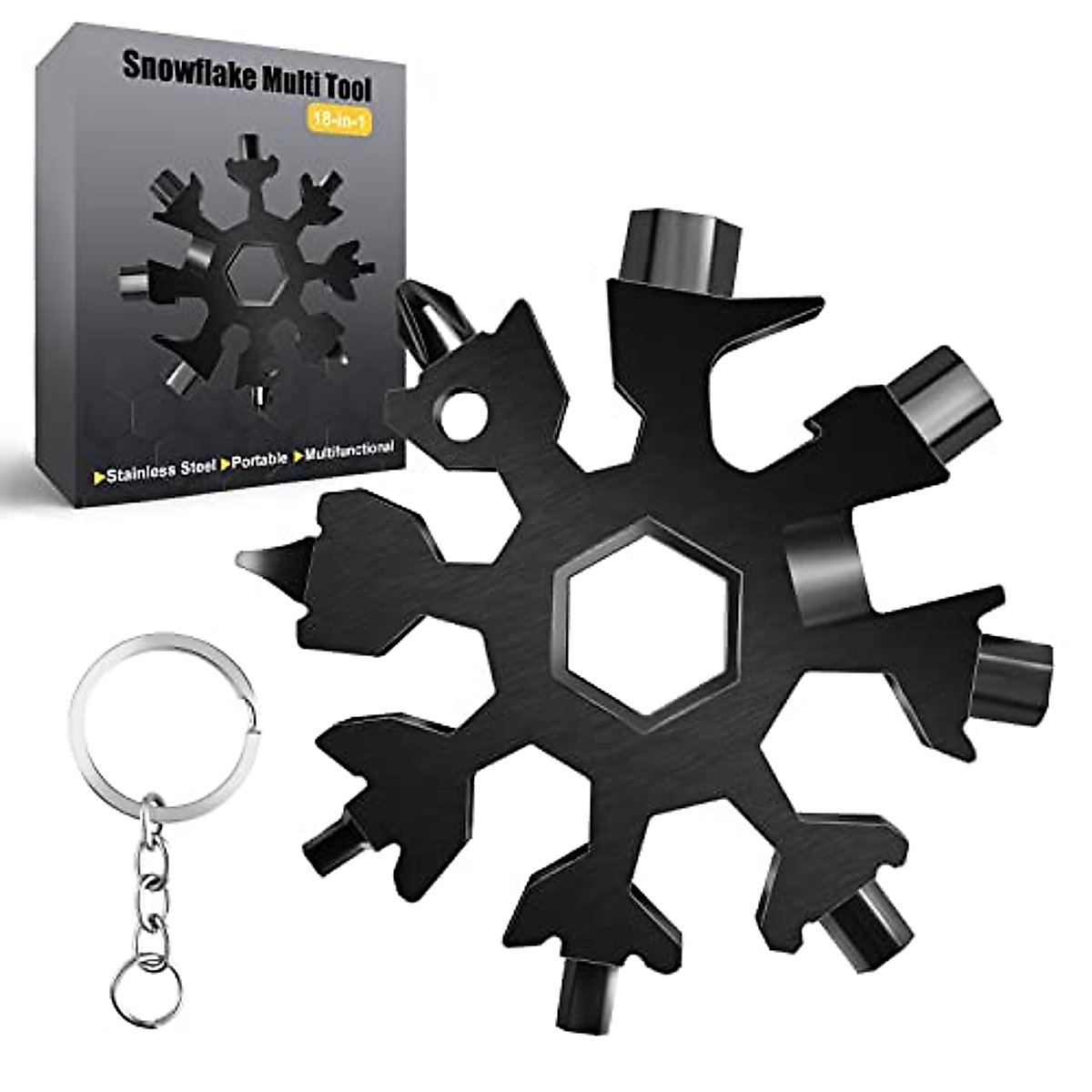 Snowflake Multitool, 1Pcs 18 in 1 Snowflake Multi tool Stainless Steel Snowflake Tool with Keyring(Black)