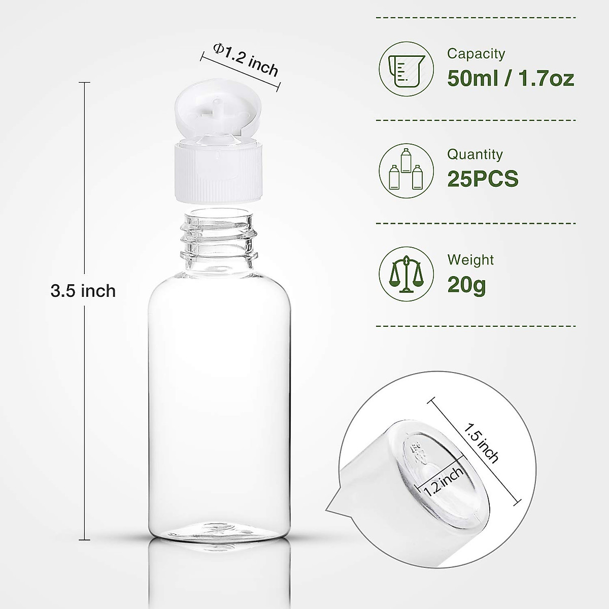 50ML Plastic Empty Bottles Clear Travel Containers Travel Size Bottles with Flip Cap, HDPE Squeezable Refillable Toiletry/Cosmetic Bottles - Set of 25 - Oval Design (clear)