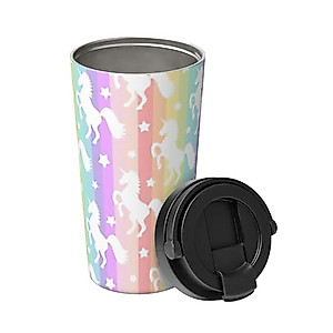 WANGXUEE Unicorns On Colorful Stripes Print 500ml Stainless Steel Travel Tumbler Double Wall Vacuum Insulated Coffee Mug