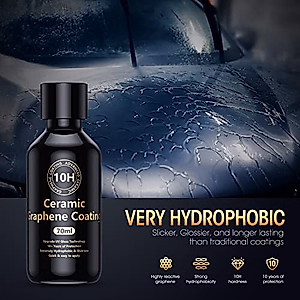 𝐀𝐝𝐯𝐚𝐧𝐜𝐞𝐝 𝗚𝗿𝗮𝗽𝗵𝗲𝗻𝗲 Ceramic Coating for Cars (70ml) - 10H Graphene Coating for Car Detailing - 10+ Years of Long Lasting Protection - Ultra High Gloss & Shine, Extremely Hydrophobic