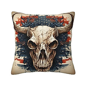 Throw Pillow Case Decorative Pillowcase Square Cushion Covers Couch Sofa Car Bedroom 18x18 Inch - Deer Skull camo American Flag Vintage