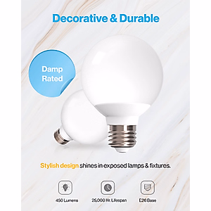 Sunco 10 Pack Vanity Globe Light Bulbs G25 LED for Indoor Living Area, CRI92 4000K Cool White, Dimmable 450 Lumens,6W, E26 Base, Round Frosted Classic Ambient Decorative Bulb - UL
