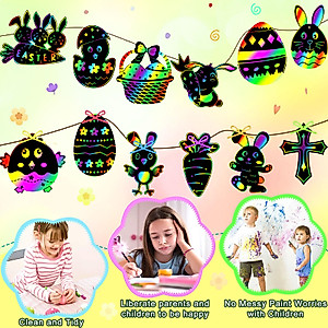 JULMELON Easter Crafts for Kids, 36 Pack Magic Rainbow Scratch Paper Kit Cute Bunny Scratch Art for Kids Easter Party Favors Gifts Egg Basket Stuffers