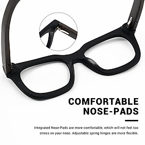 Zeelool Retro Thick Rectangle Glasses Frame for Men, Wood Arm Acetate Frame Rim with Non-prescription Clear Lens Sam FP0432-01 Black