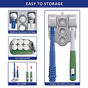 QDRAGON 2 in 1 T Ball Sets for Kids 3-5 5-8, Tee Ball Set with Automatic Pitching Machine/Adjustable Batting Bat & Stand/6 Balls, Baseball Toys Outdoor Sport for Toddlers Boys, Blue