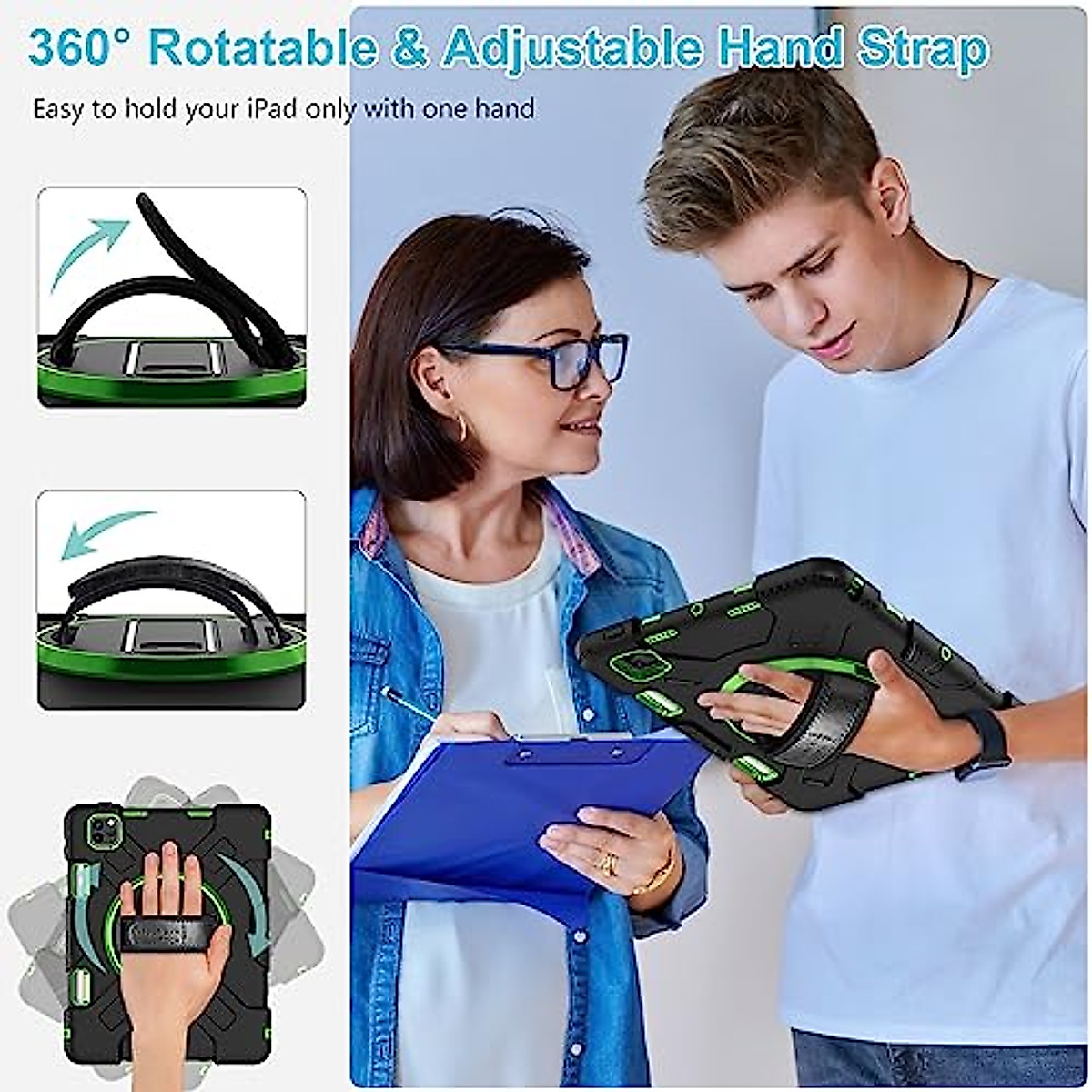 Case for iPad Pro 11 Inch 2022/2021/ 2020/2018: Military-Grade Silicone Cover for iPad 11 Inch 4th/ 3rd/ 2nd/ 1st/ Generation with Stand- Handle- Shoulder Strap- Pencil Holder