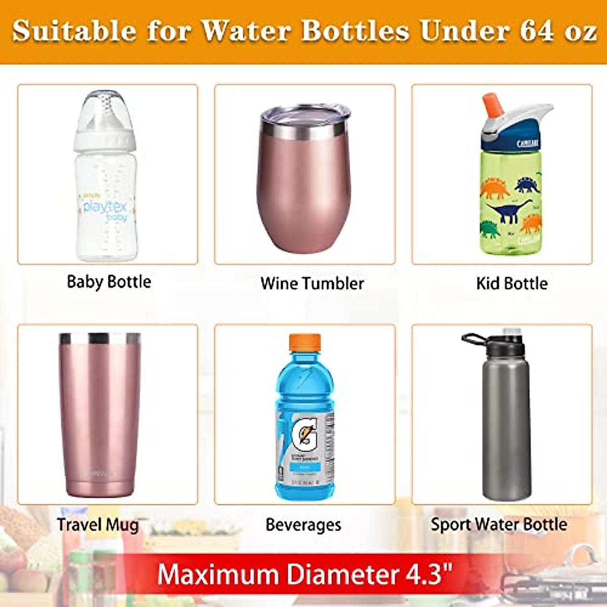 Water Bottle Organizer For Cabinet, Expandable Water Bottle Holder Rack, Adjustable Tumbler Storage For Kitchen Organization, 3 Tier Cup Organizer For Sports Flask Insulated Travel Mug Fridge, White