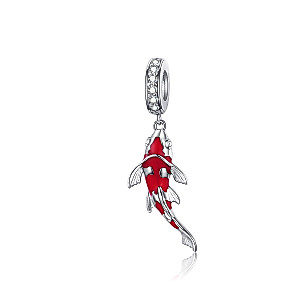 Manhe Charms Red Lucky Carp Charms Sterling Silver Charms fit Pandora Charms Bracelet,Red Koi Fish Pendant Necklaces Jewelry Gifts for Women Girls Mom Wife