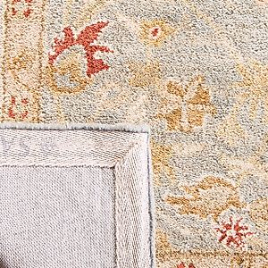 SAFAVIEH Antiquity Collection Area Rug - 6' Square, Grey Blue & Beige, Handmade Traditional Oriental Wool, Ideal for High Traffic Areas in Living Room, Bedroom (AT822A)