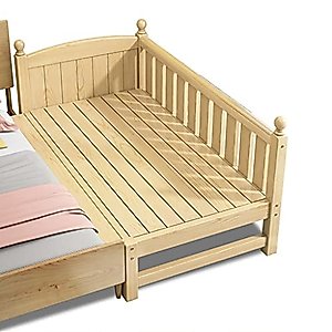 Wooden Widen Splicing Bed, Solid Pine Wooden Bed Frame, Bedroom Furniture for Adults, Kids, Teenagers, with Mattress + Bed Surround (Color : Style 1, Size : 200x60x40cm)
