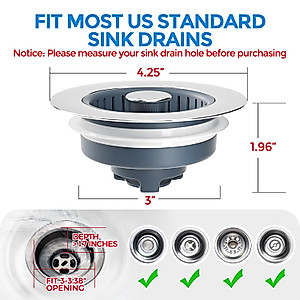 zaa 2 Pack 3in1 Kitchen Sink Drain Strainer and Sink Stopper, Stainless Steel Kitchen Drain Plug & Cover with Anti-Clogging Basket Strainer, Fit US Standard 3-1/2'' Drain Hole
