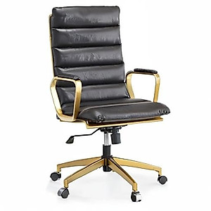 Hioryllks Modern Chair - Black Leather, Gold Frame, Adjustable, Durable, Office Use