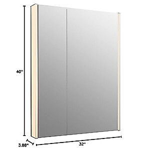 KOHLER K-81149-SLE-DA1 Maxstow Medicine Cabinet with LED Light, Mirror Doors & Staggered Shelves, Rectangular Frame, 32" x 40"