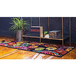 Unique Loom Lyon Collection Colorful Modern Floral Garden Area Rug, 2 x 6 ft, Black/Yellow