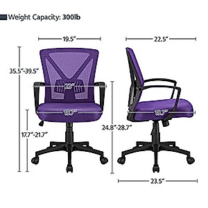 Topeakmart Office Chair Ergonomic Desk Chair Mid-Back Mesh Swivel Computer Chair Lumbar Support Comfortable Executive Adjustable Modern Rolling Task Chair with Armrests for Adults Women, Purple