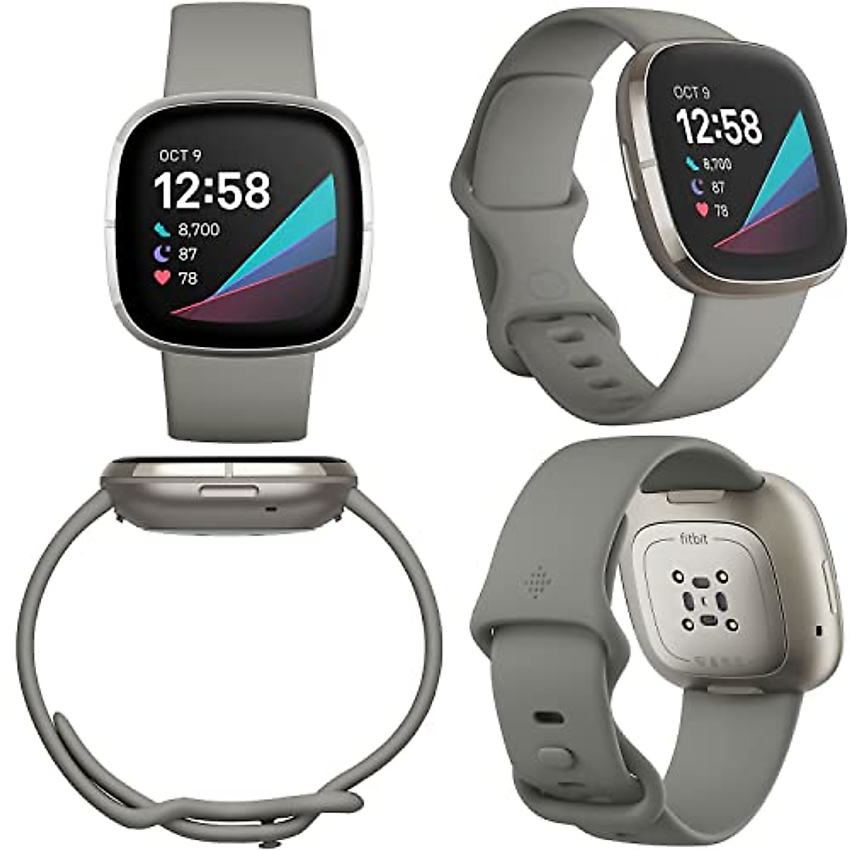 Fitbit Sense Advanced Smartwatch (Sage Grey) with Small & Large Bands, Bundle with 3.3foot Charge Cable, Wall Adapter, Screen Protectors & PremGear Cloth Compatible