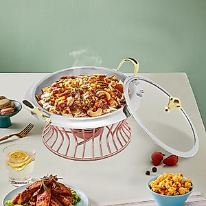 PaNeTnya 2L/2.11qt Round Chafing Dish Buffet Set,Stainless Steel Chafer Buffet Catering Chafers,Food Warming Tray for Parties,Graduation,Events (Red Copper)