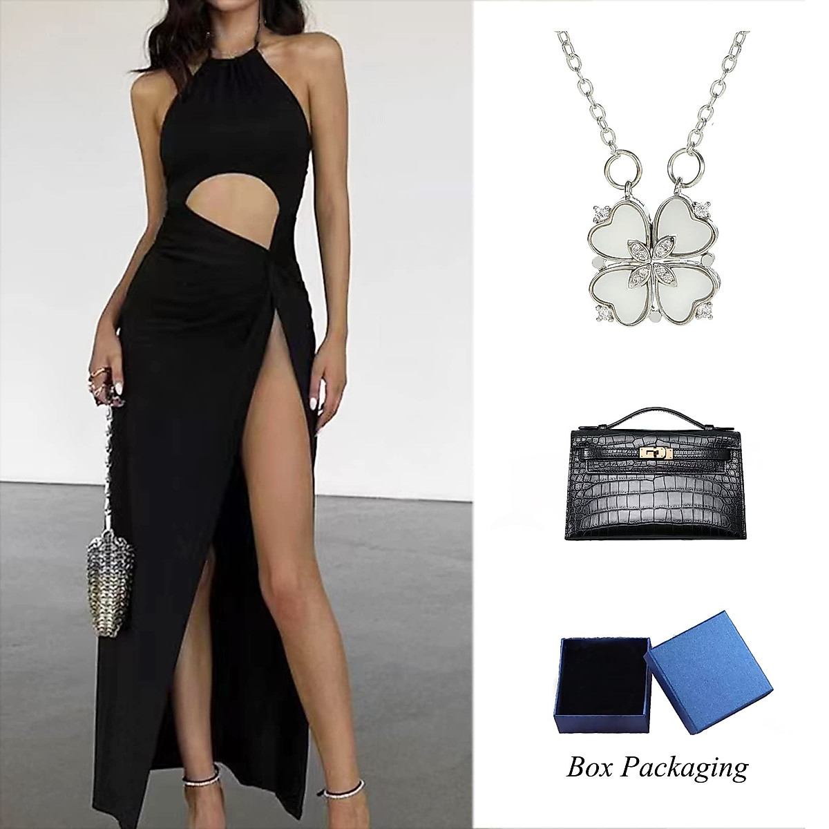 VANGETIMI 2 in 1 Four Leaf Clover Charm Lucky Necklace Heart Crystal Pendant Necklace Silver Link Mother's Day Gifts Jewelry for Women