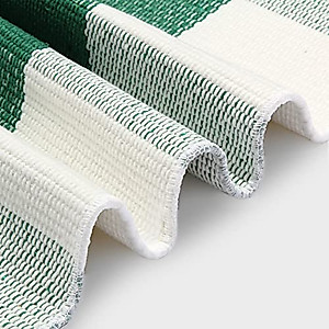 Green Checkered Outdoor Rug Front Door Mat 24'' x 51'', Buffalo Plaid Entryway Rug with 4 Non-Slip Grippers, Farmhouse Vibe Porch Rug Welcome Layered Doormat, Laundry Room/Entrance/Kitchen Rug