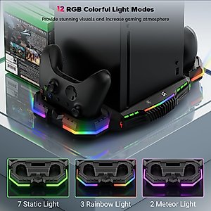Cooling Fan Charging Stand for Xbox Series X Console and Controller - Vertical Cooler System & Charger Station with 15 RGB Light Modes, 2 Batteries and 3 Holders for Xbox Series X Accessories Storage