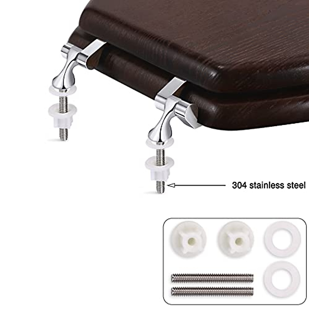 Round Wood Toilet Seat, American Standard Wooden Toilet Seat Round with Metal Hinges and 304 Stainless Steel Bolt， Easy to install