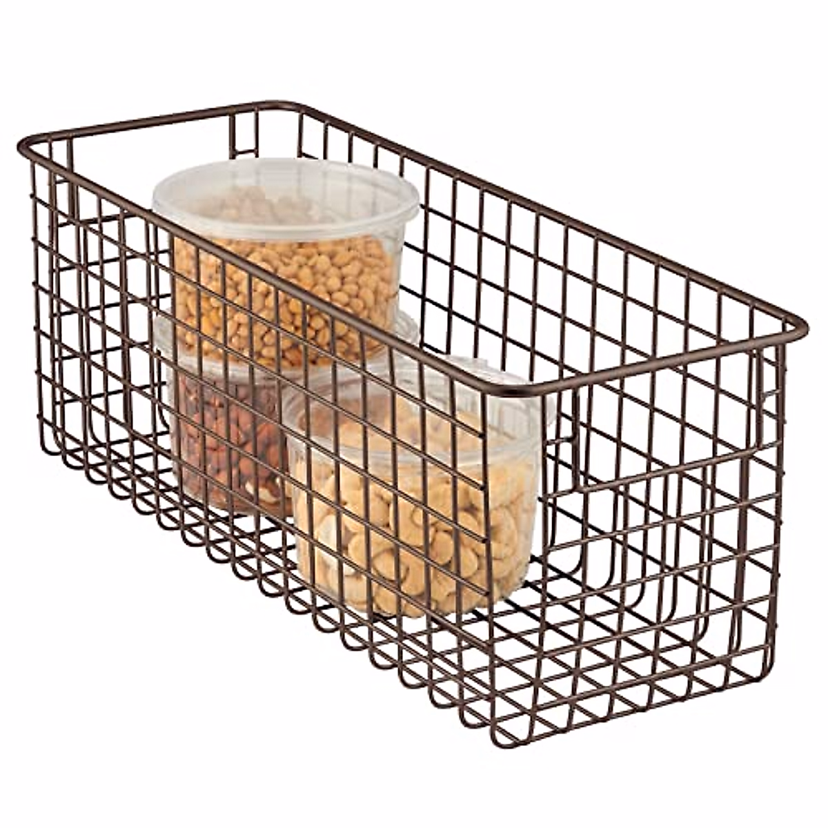 mDesign Slim Metal Wire Food Storage Organizer Basket with Handles - Organization in Kitchen Cabinets, Pantry Shelf, Bathroom, Laundry Room, Closets, Garage, Concerto Collection, 2 Pack, Bronze