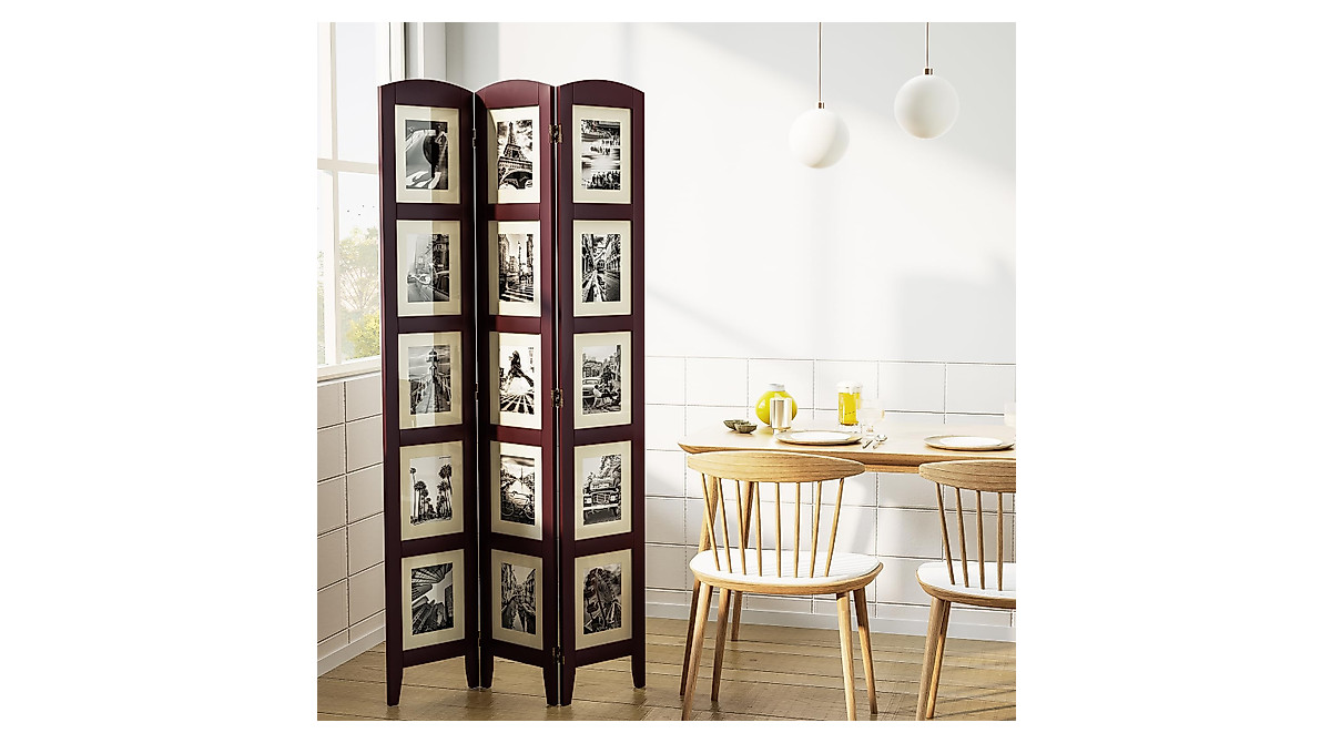 SZQINJI Walnut 3-Panel Photo Room Divider for Personal Art Display