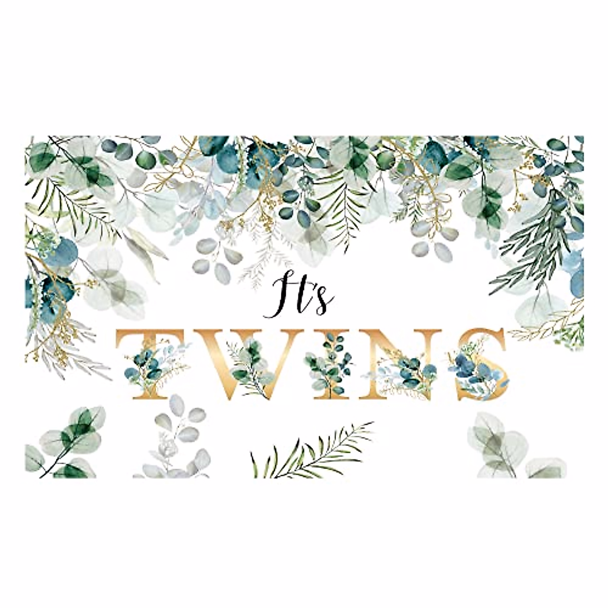 Funnytree 82" x 59" It's Twins Baby Shower Backdrop for Party Green Forest Leaves Birthday Photography Background Cake Table Decoration Banner Supplies Photo Booth Props