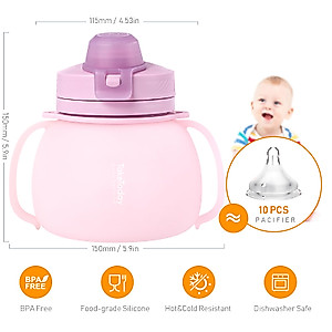 TakeToday Kids Water Bottle for School, Silicone Collapsible Water Bottle, 20 OZ Travel Water Bottle with Straw and Strap, BPA-Free Reusable Leakproof, Purple