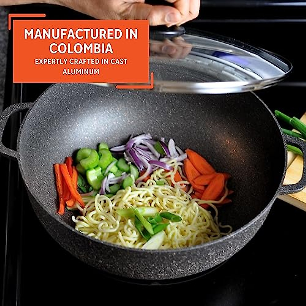 IMUSA 3.5 Quart Nonstick Fuzion Caldero with Tempered Glass Lid