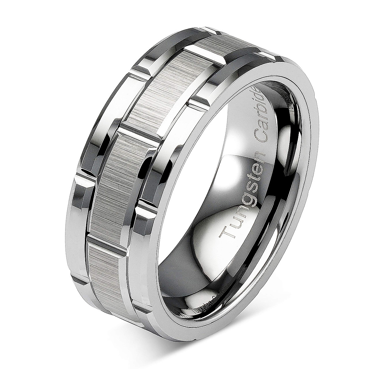 100S JEWELRY Tungsten Rings For Men Wedding Band Silver Brick Pattern Brushed Engagement Promise Size 6-16 (Tungsten, 14.5)