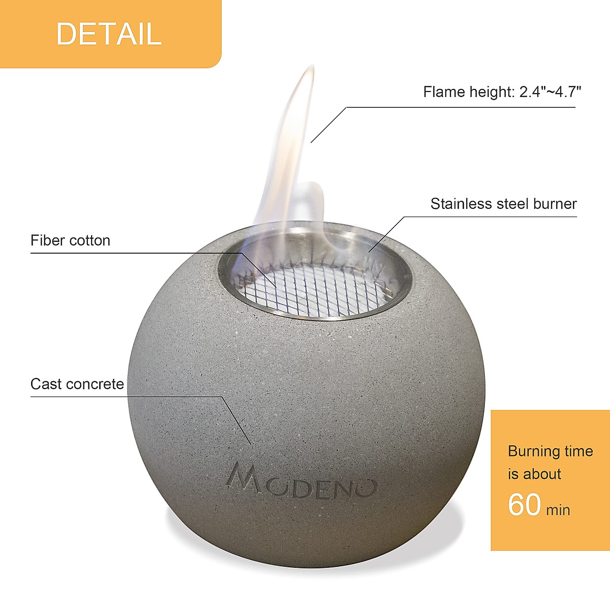 Bio Ethanol Fireplace Smokeless Portable Concrete Mini Tabletop Fire Pit Bowl Pot for Indoor Outdoor Garden Decor, 6.57in x 6.57in x 5.2in, Grey