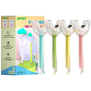 LEPGIFE U Shaped Kids Toothbrush 4 Pack, Fanttmon U-Type Whole Mouth Toothbrush for Kids (Age 6-10)