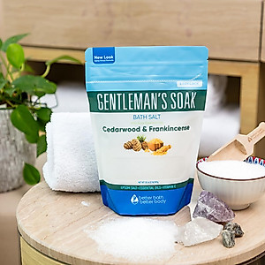 Gentleman's Bath Salt 32 Ounces Epsom Salt with Natural Cedarwood, Frankincense, Eucalyptus and Peppermint Essential Oils Plus Vitamin C in BPA Free Pouch with Easy Press-Lock Seal