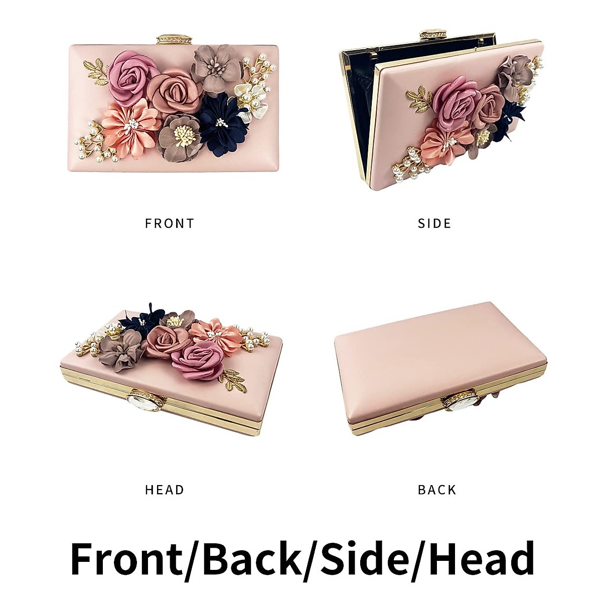 Shiiriin Women's 3D Floral Clutch Purse Handbag | Handmade with Pearls | Perfect for Bridal, Wedding, Daytime and Evening Parties | Elegant Design