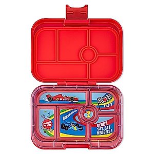 Yumbox® Original Leakproof Bento Lunch box for Kids, 5 Compartments + Dip Well, Easy-Open Latch, Just Right Portions, Removable Illustrated Tray (Roar Red - Race Cars), Ages 3-7