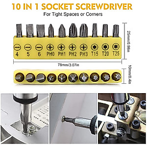 MXiiXM Flexible Drill Bit Extension & Universal Socket Wrench Tool Set, 105° Right Angle Drill Attachment, 1/4 3/8 1/2" Universal Socket Adapter Set, 3Pcs Screwdriver Bit Holder & Screwdriver Bit Kit
