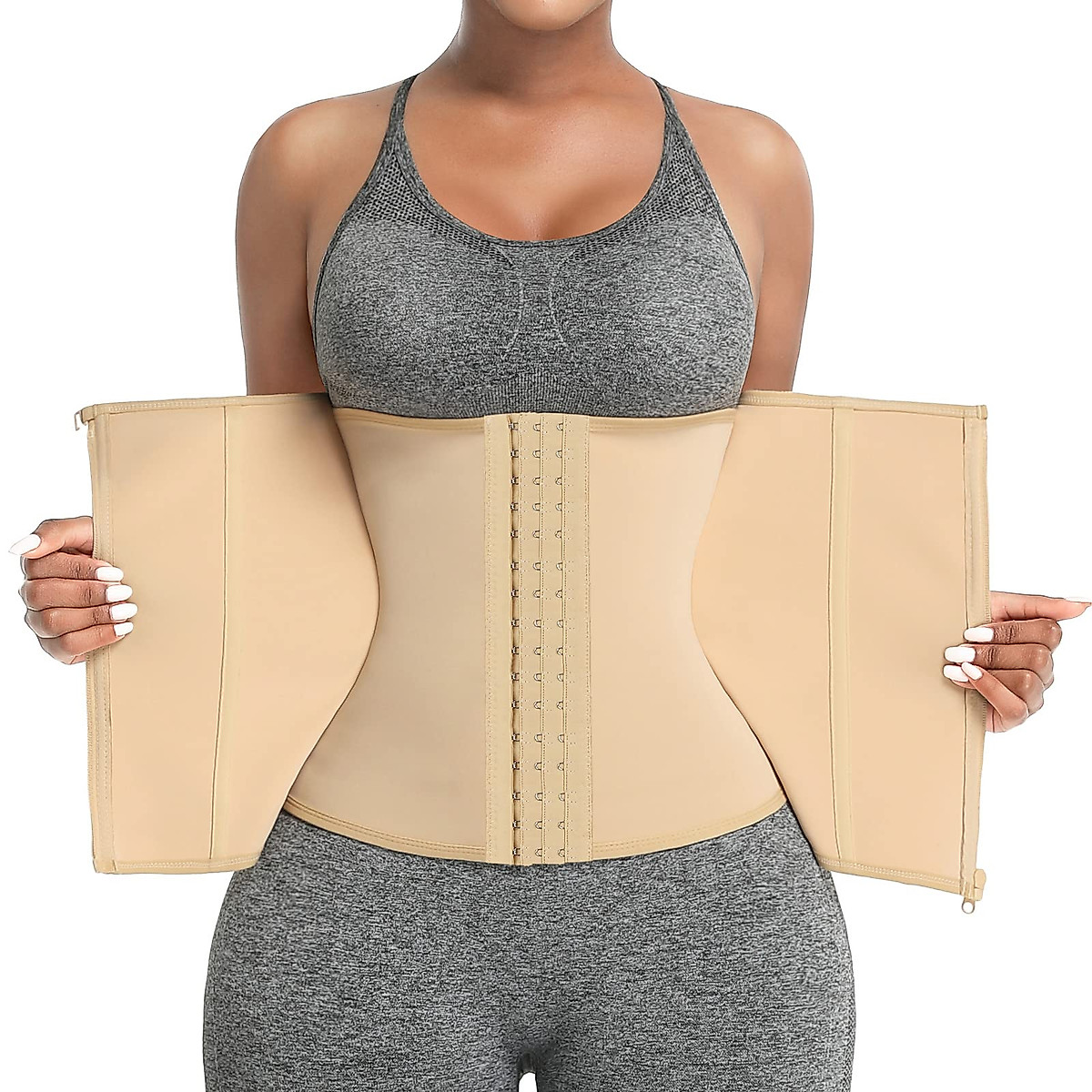 FeelinGirl Body Shaper Waist Trainer for Women Workout Waist Cincher Slim Waist Cincher Corset Tummy Control Shapewear Beige