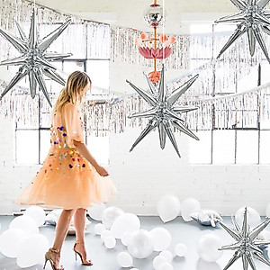 Toniful 4 Pcs 22inch 4D Silver Starburst Cone Mylar Balloons 14Point Star Balloons Explosion Star Foil Balloons for Party Supplies Backdrop Christmas,New Year,Birthday, Wedding,Photo Booth Ornament