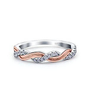 Blue Apple Co. Two Tone, Simulated Cubic Zirconia Size-7 Half Eternity Rope Ring Wedding Engagement Band Round Pave CZ 925 Sterling Silver