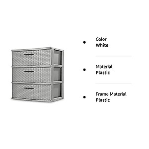 Sterilite 3 Drawers Wide Weave Tower Plastic Storage Organization- White (White) (Wide Drawer) (White)