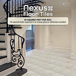Nexus Self Adhesive 12-Inch Vinyl Floor Tiles, 20 Tiles - 12" x 12", White Slate Pattern - Peel & Stick, DIY Flooring for Kitchen, Dining Room, Bedrooms & Bathrooms by Achim Home Decor