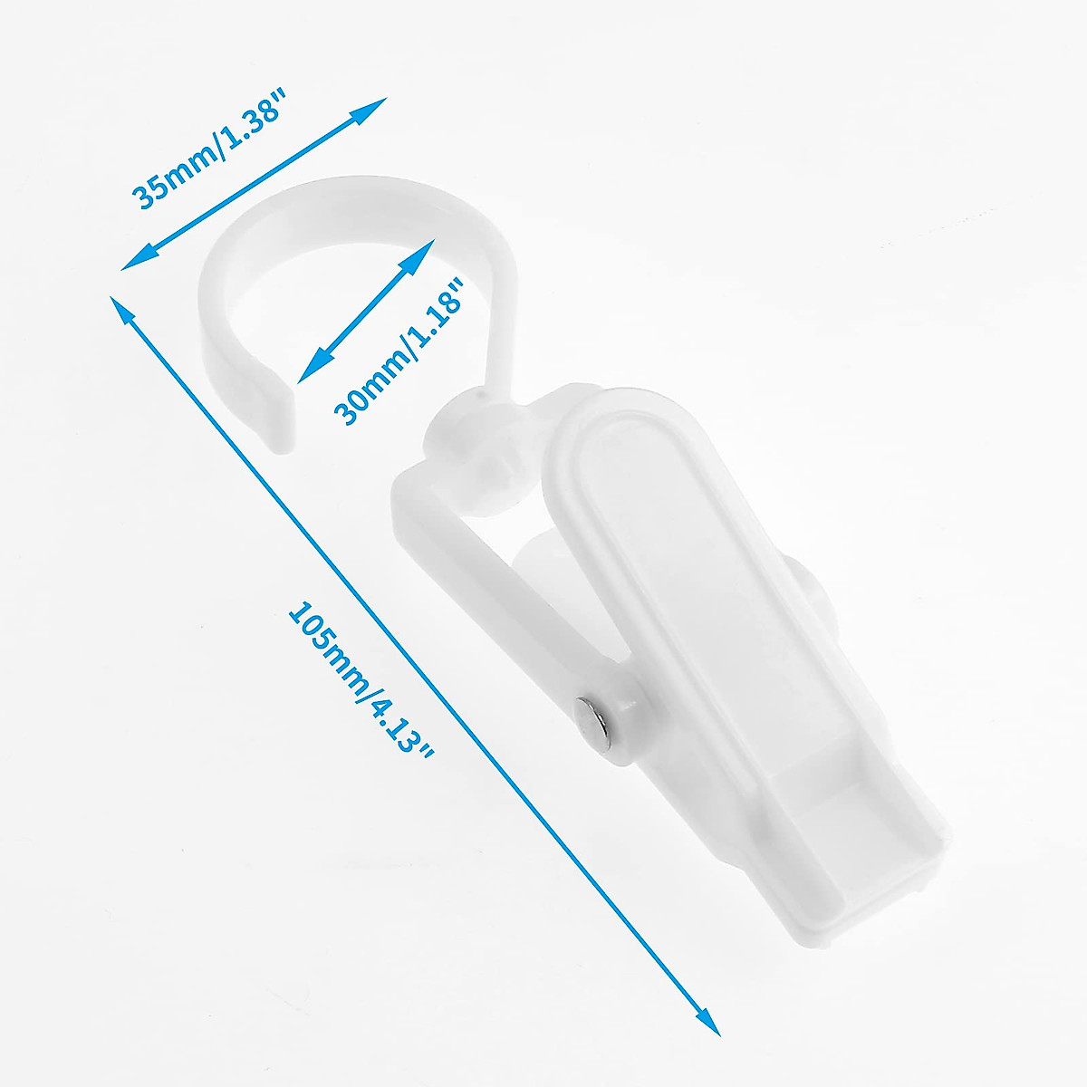 Unlorspy 20PCS Super Strong Plastic Swivel Laundry Clips, Hanging Clothes Pins, 4.13" x 1.38" / 105 x 35 mm Laundry Hooks for Clothes, Hat, Sock & Towel. (White)