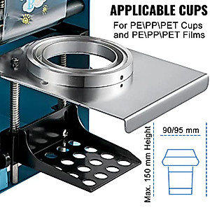 VEVOR Manual Tea Cup Sealer Machine, 300-500 Cup/h Manual Boba Tea Sealer Machine, Blue Boba Tea Sealing Machine, 90/95mm Cup Diameter Cup Sealing Mac