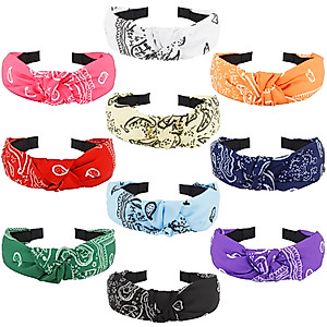 Jaciya Bandana Headbands for Women 10pcs Knotted Headband for Women Girls Head Bands Paisley Top Knot Turban Hair Bandanas Wide Vintage Boho Headbands Hair Accessories