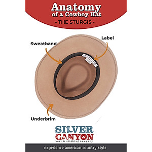 Sturgis Crushable Wool Felt Outback Western Style Cowboy Hat by Silver Canyon, Black