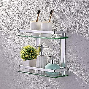 HYJMJJ Wall Mounted Coat Rack, Double Bathroom Glass Shelf Bathroom Shelf, Rust Swept Stainless Steel Shelves -71,for Home Kitchen