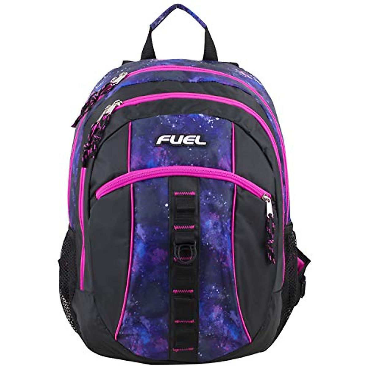 FUEL Active Sport Carry On Luggage Weekender Travel Daypack Rusksack Backpack Bag, Black/Hot Pink/Galaxy Print