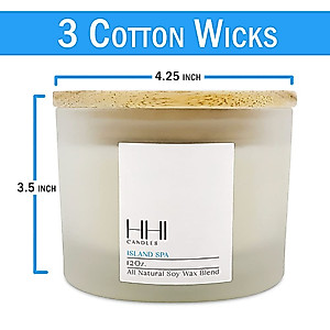 All-Natural Scented Soy Candle | Island Spa | A Fresh Blend of Eucalyptus and Citrus | Large 12 Ounce Three Wick Candle | Long burn time | includes Bamboo Lid and Gift Box | HHI Candles
