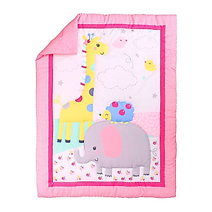 Baby Bees Zoo Safari Crib Bedding Sets for Girls | 4 Pieces Baby Bedding of Crib Sheet, Quilt, Dust Ruffle, Toddler Pillowcase for Standard Size Crib